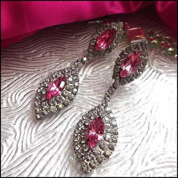 Jewelry | Authentic Art Deco Pierced Earrings Pink Crystal Diamond ...